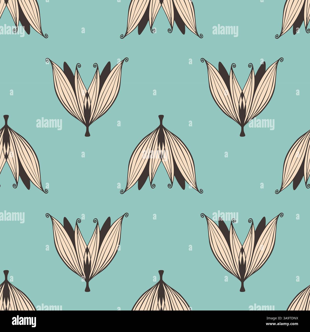 Textile elegant pattern with lily buds, hand painted lily or lotus ...