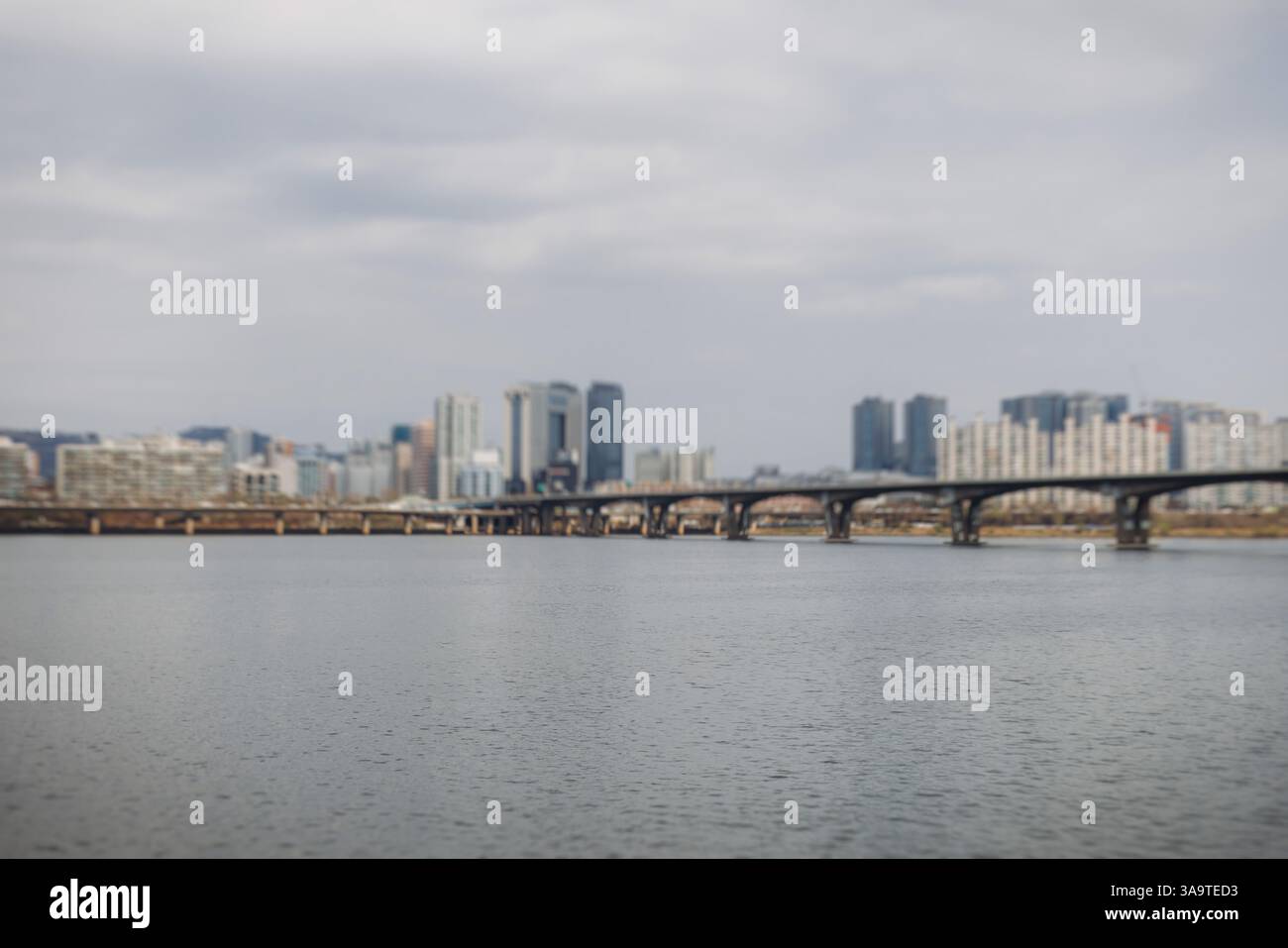 Seoul panoramic view during Hangang river boat cruise, South Korea ...