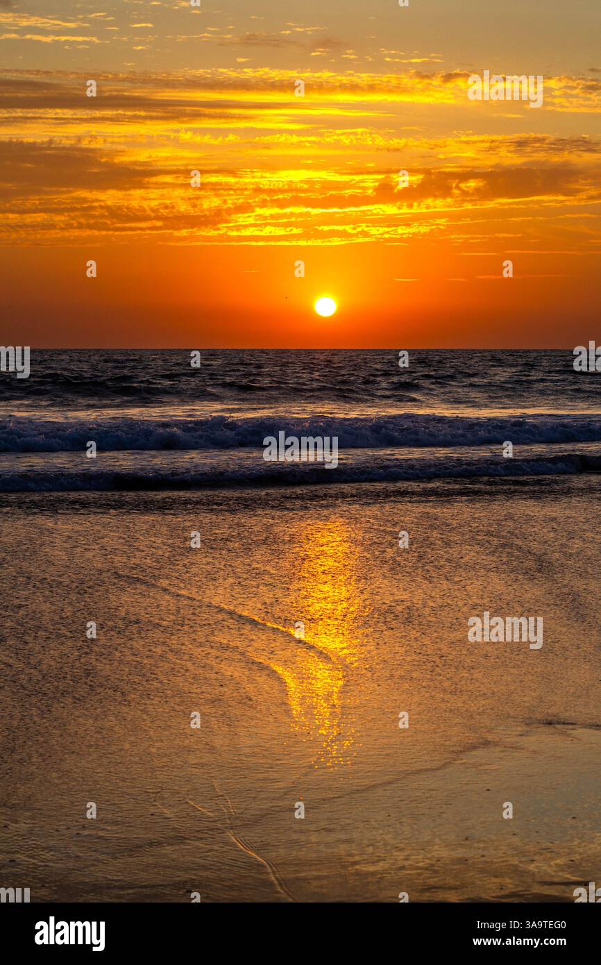 Golden sunset reflecting across gentle coastal waves Stock Photo - Alamy