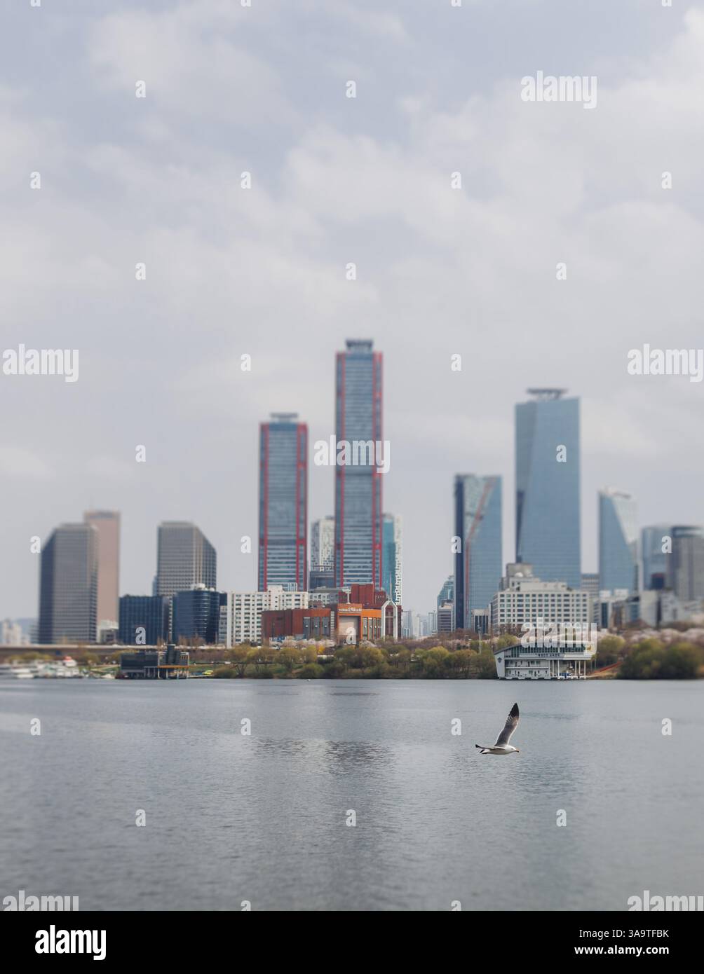 Seoul panoramic view during Hangang river boat cruise, South Korea ...