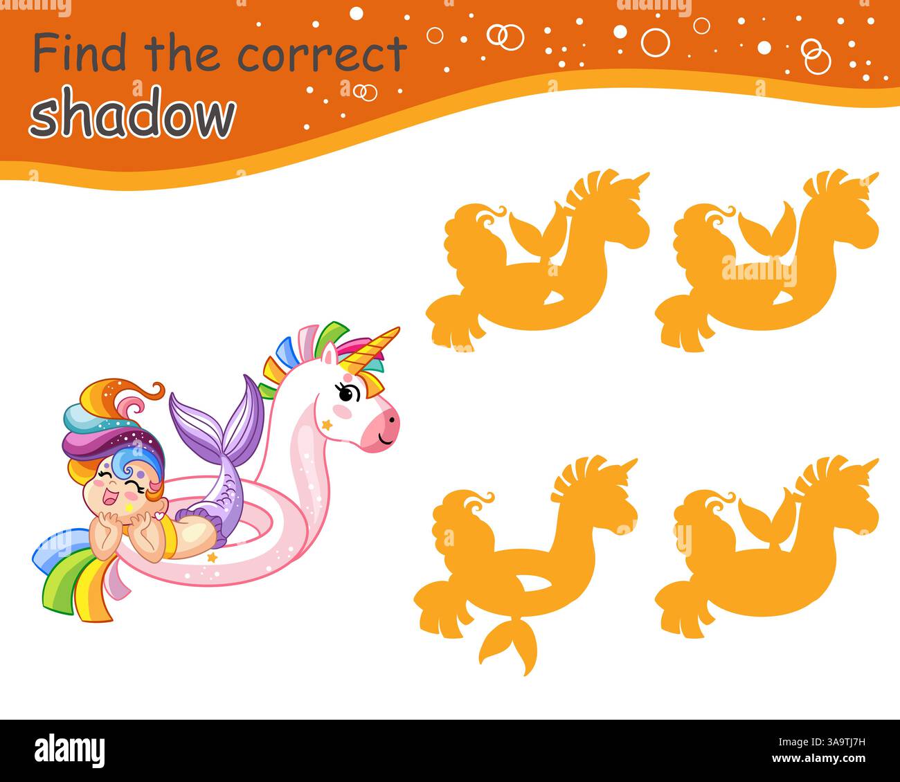 Find the correct silhouette mermaid matching game for children vector ...