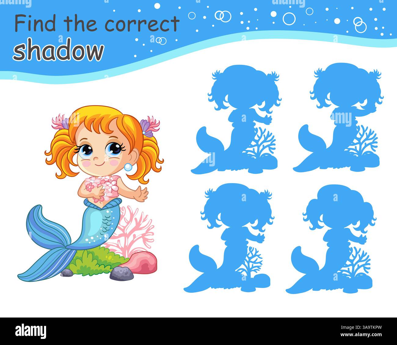 Find the correct shadow mermaid matching game for children Stock Vector ...