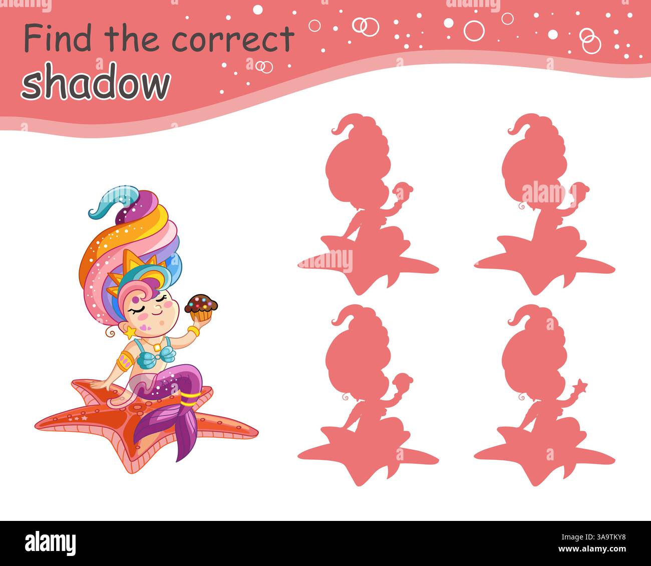 Find the correct silhouette mermaid matching game for kids Stock Vector ...
