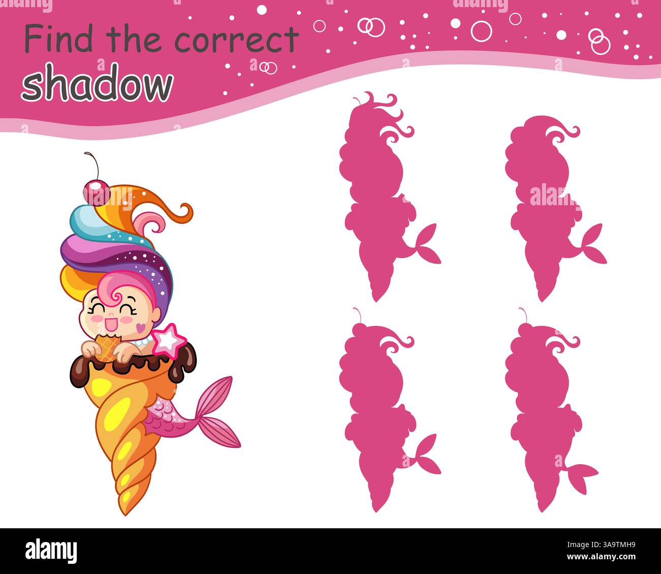Find the correct shadow mermaid matching game for kids Stock Vector ...