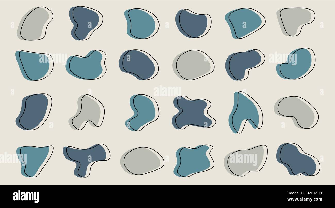 Set of abstract random black blobs isolated on white. Organic shapes. Simple liquid form ...