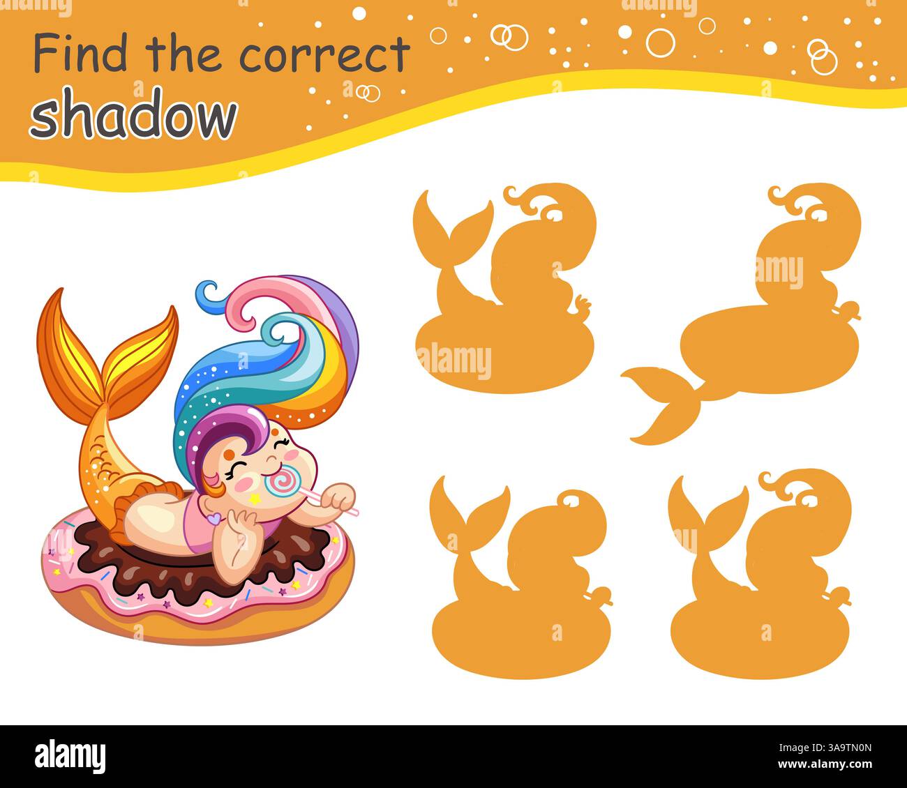 Find the correct silhouette mermaid kids matching game Stock Vector ...