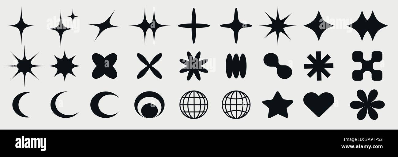 big collection of Y2k elements. set Y2k. geometric brutalism forms ...