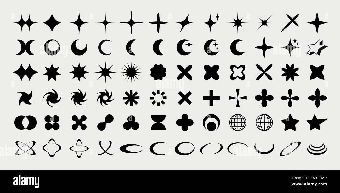 big collection of Y2k elements. set Y2k. geometric brutalism forms ...