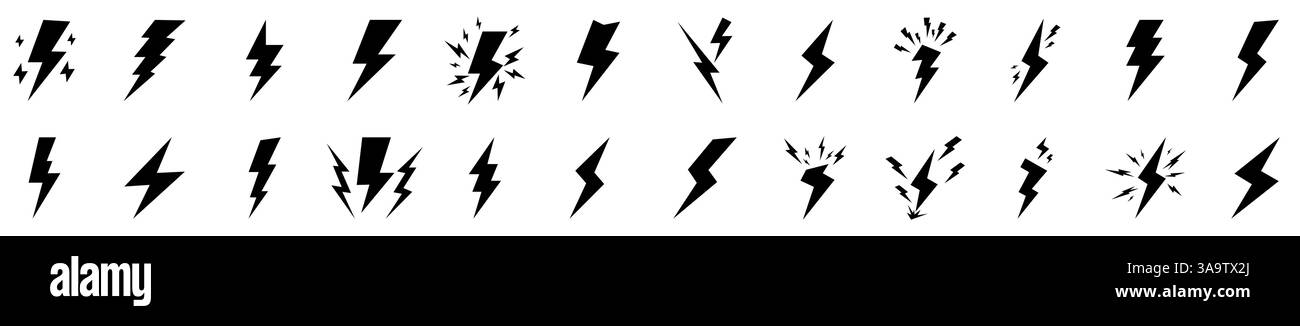 Lightning icon. Set of black lightning icons. Vector illustration Stock ...