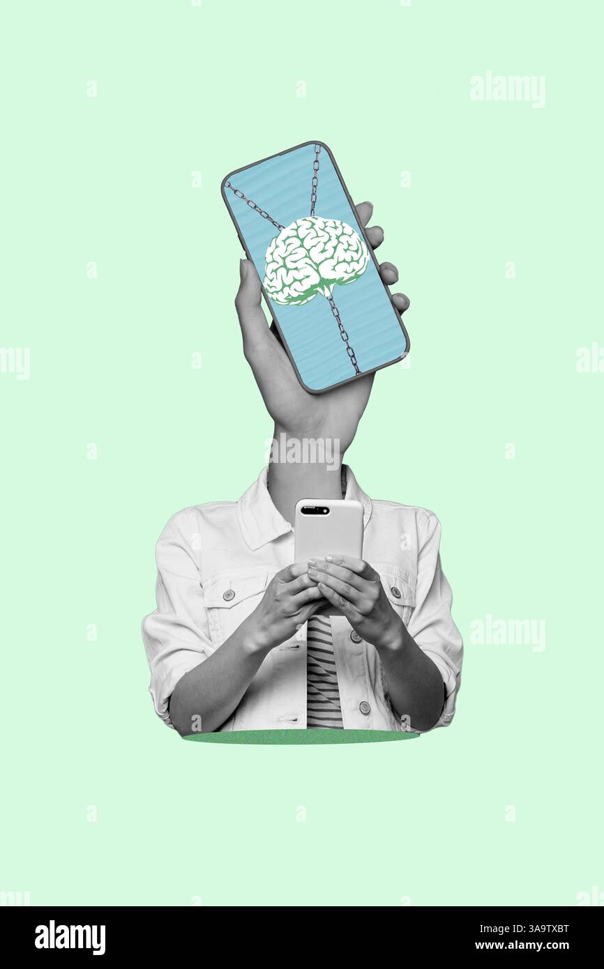 Trend artwork photo collage design of brainwashing fake advertisement ...