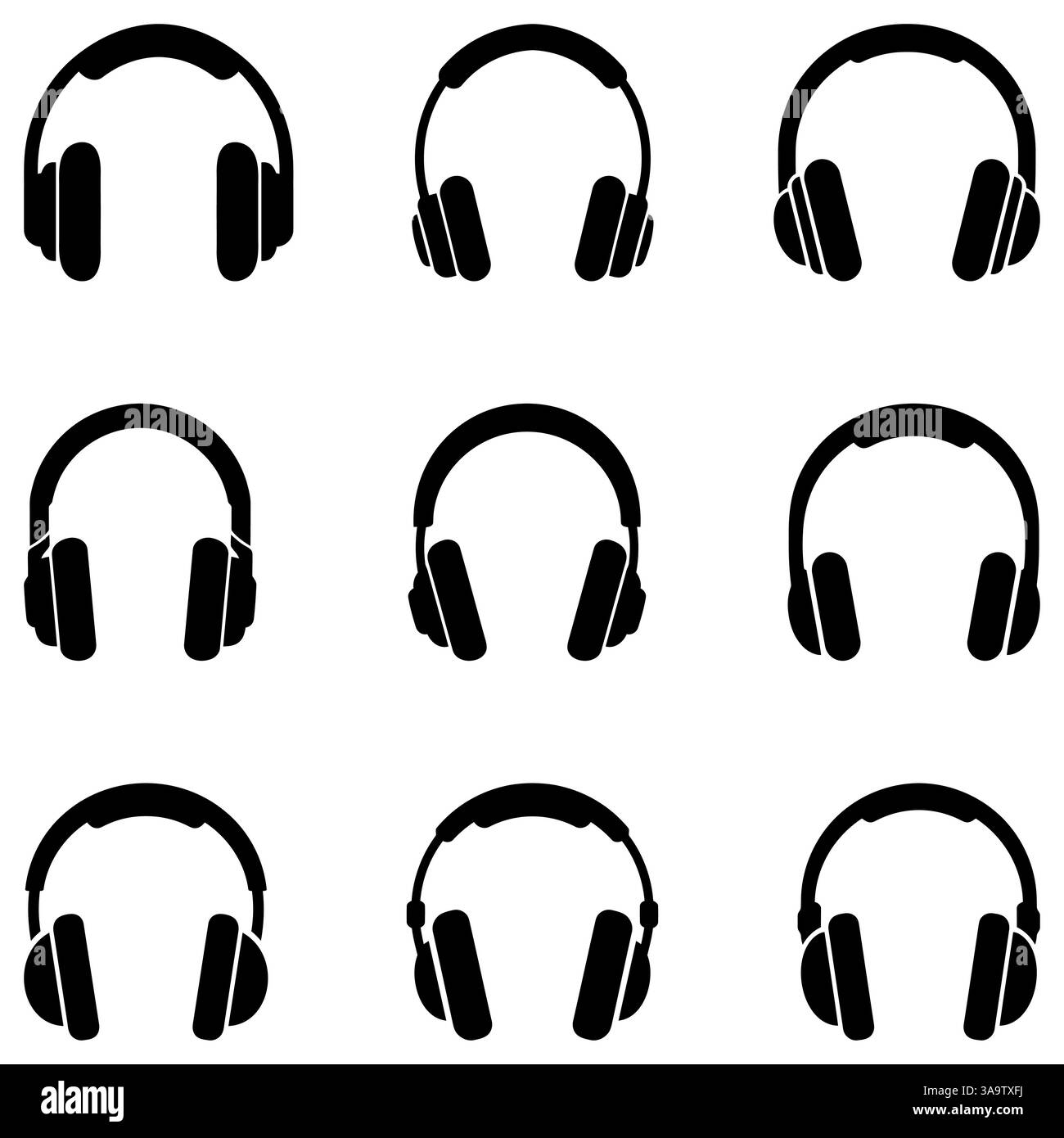 Headphones icon. Set of black headphones icons. Vector illustration ...