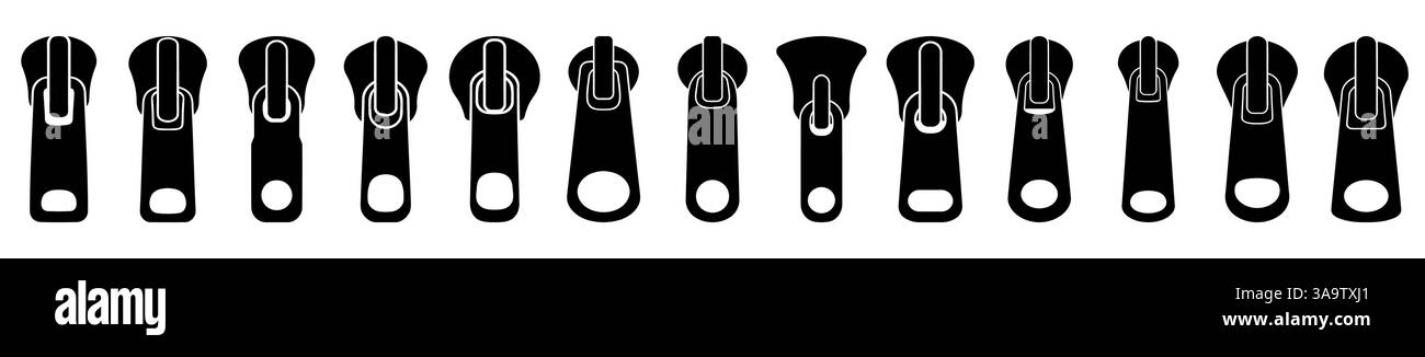 Zipper slide icon. Set of black zipper icons. Symbols of zipper ...
