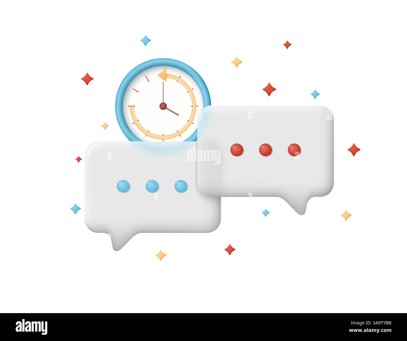 Speech bubbles and analog clock icon. Concept of reminder about ...