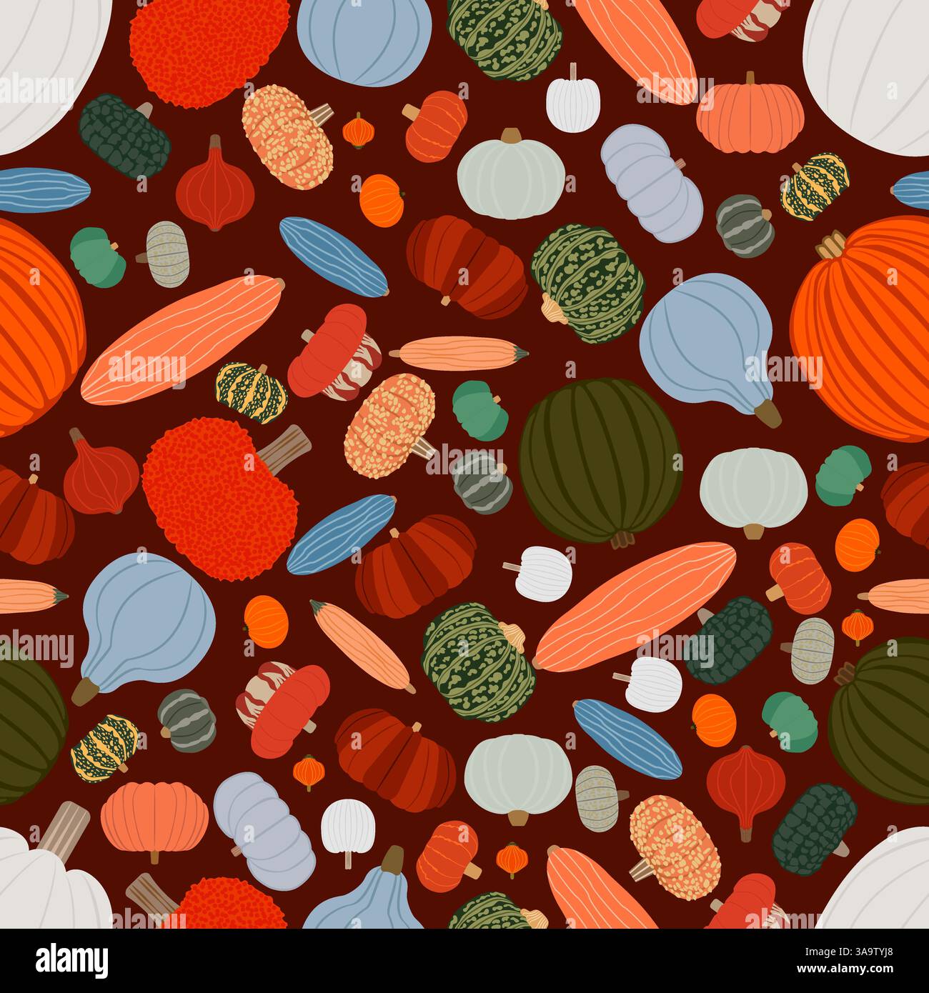Seamless pattern with different types of winter squash. Cucurbita ...