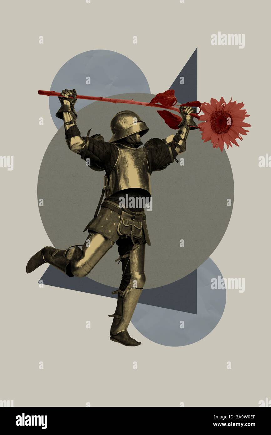 Vertical contemporary photo collage of happy soldier man wear steel ...