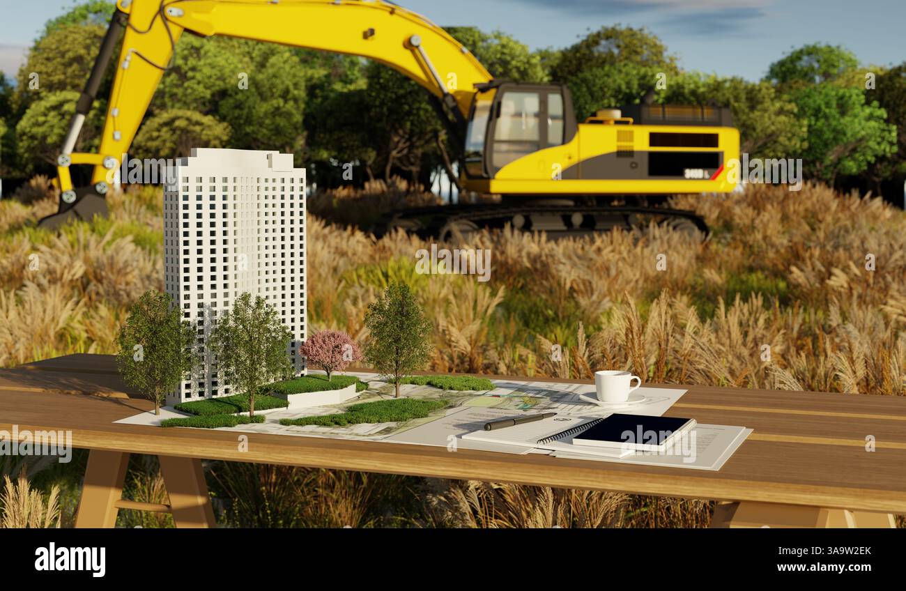 Architectural Model of High-Rise Building on Construction Site with ...