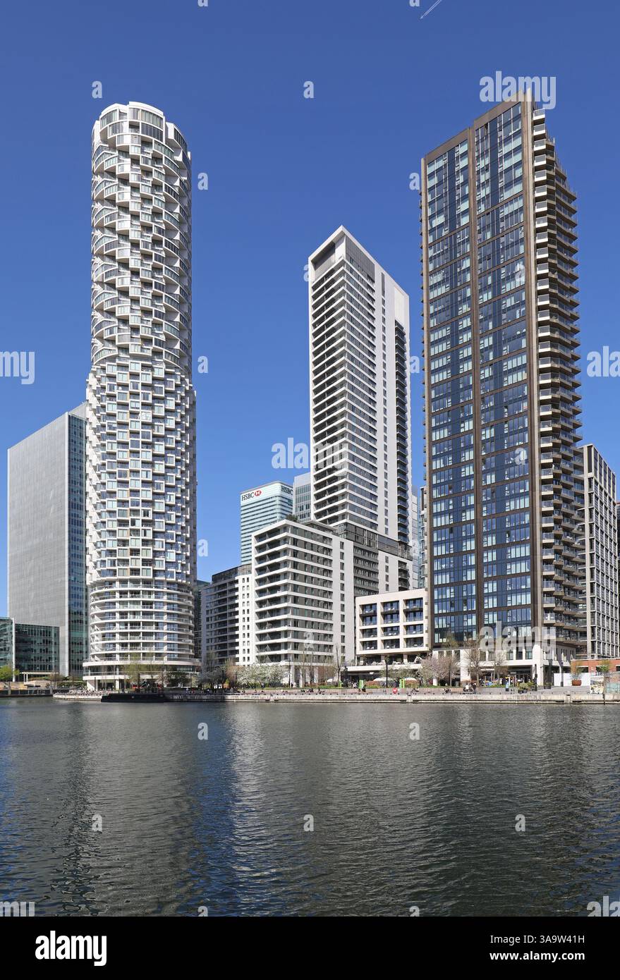 London, UK. Canary Wharf development viewed from the south east, April ...