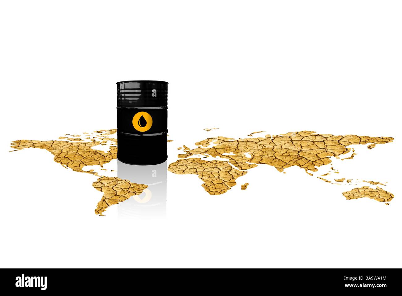 Cracked earth with crude oil barrel. Global warming, climate change ...