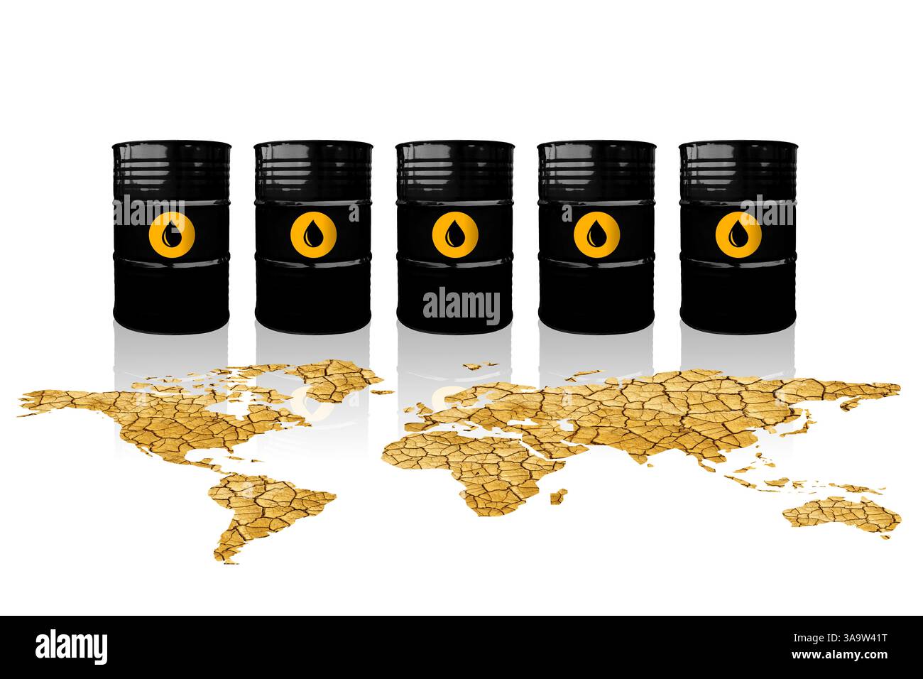 Cracked earth with crude oil barrel. Global warming, climate change ...