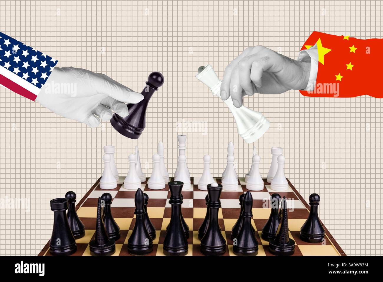 Creative composite sketch design artwork collage of hand hold chess ...