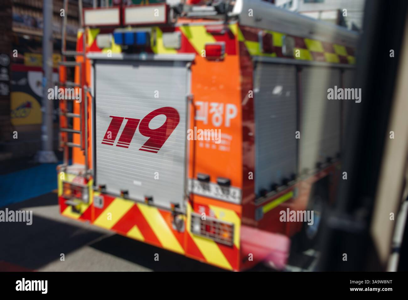 South Korean Fire fighting brigade equipment, during operation in the ...