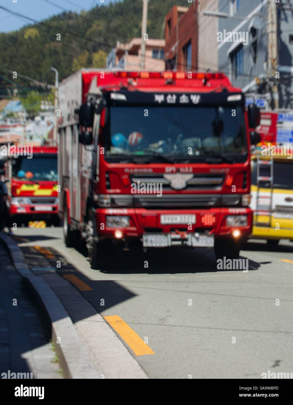 South Korean Fire fighting brigade equipment, during operation in the ...