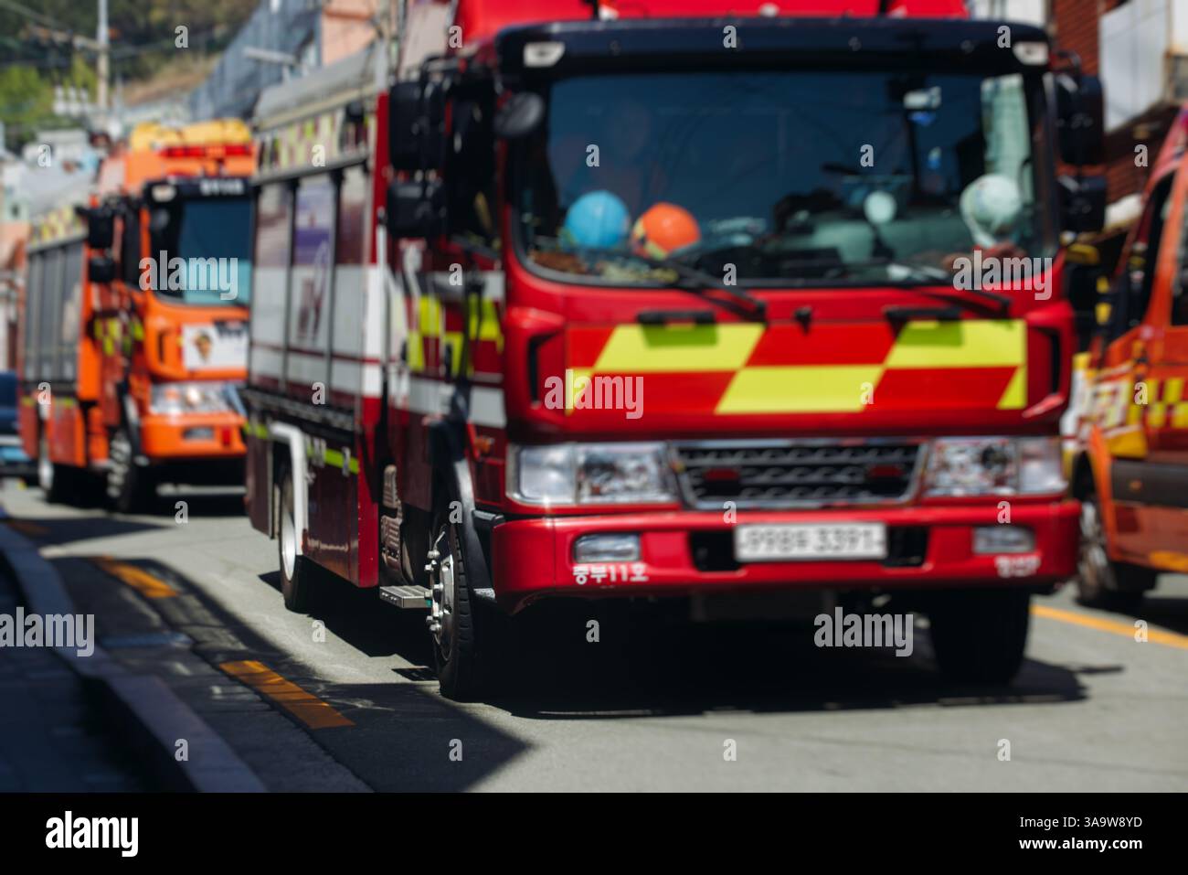 South Korean Fire fighting brigade equipment, during operation in the ...