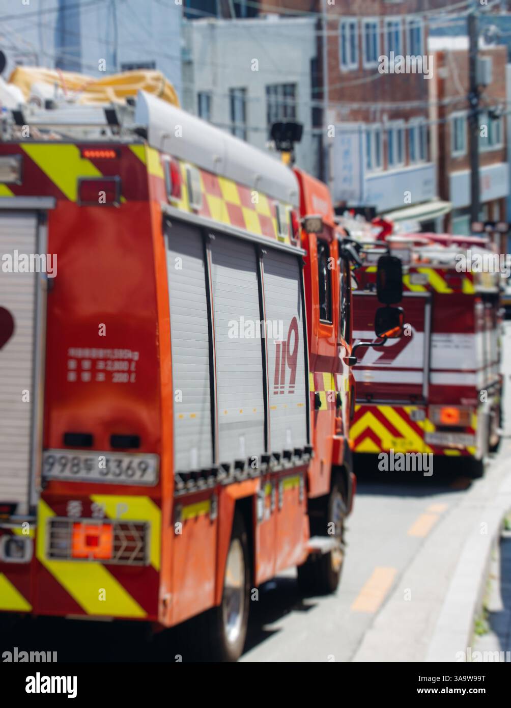 South Korean Fire fighting brigade equipment, during operation in the ...
