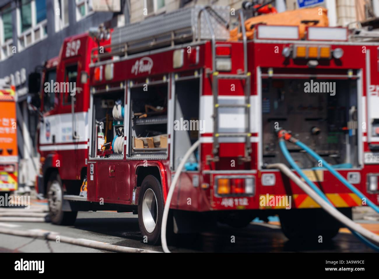 South Korean Fire fighting brigade equipment, during operation in the ...
