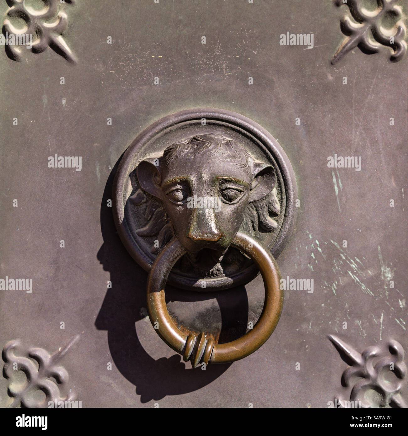 Gothic medieval door knocker with gargoyle in bronze, Germany Stock ...