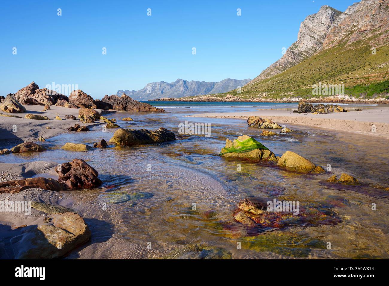 View of the gorgeous Rooi Els beach and estuary with the Kogelberg ...