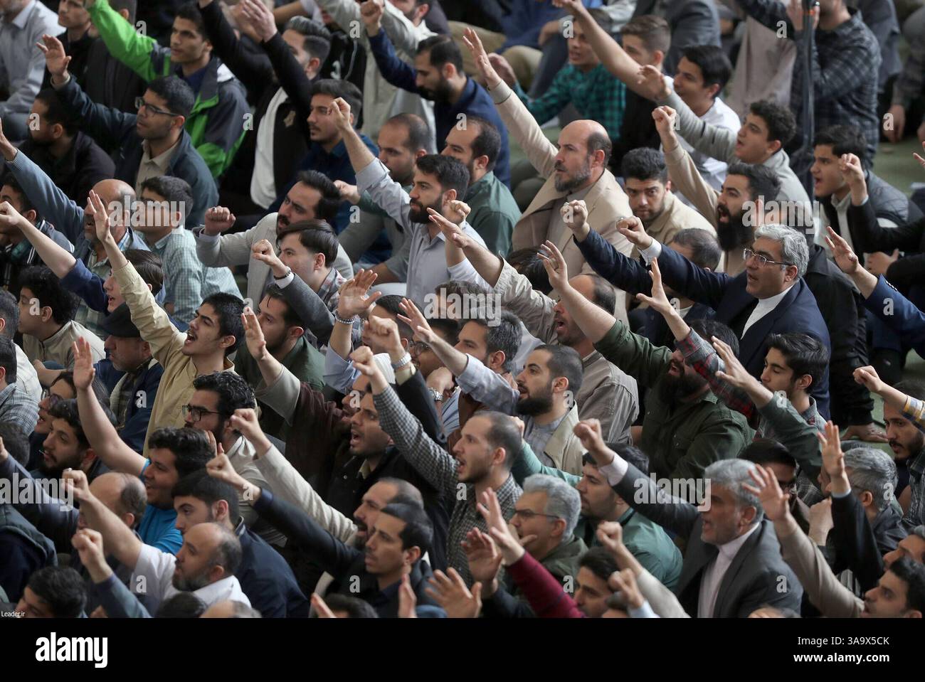 March 31, 2025, Tehran, Iran: Iranian worshippers chant slogans during ...