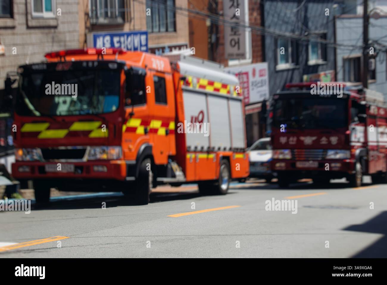 South Korean Fire fighting brigade equipment, during operation in the ...