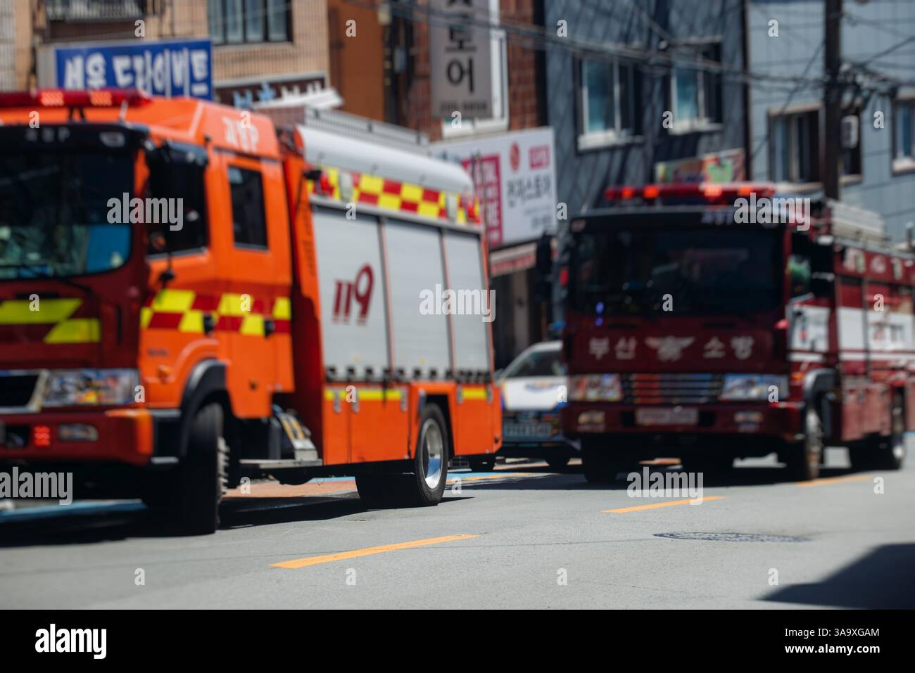 South Korean Fire fighting brigade equipment, during operation in the ...