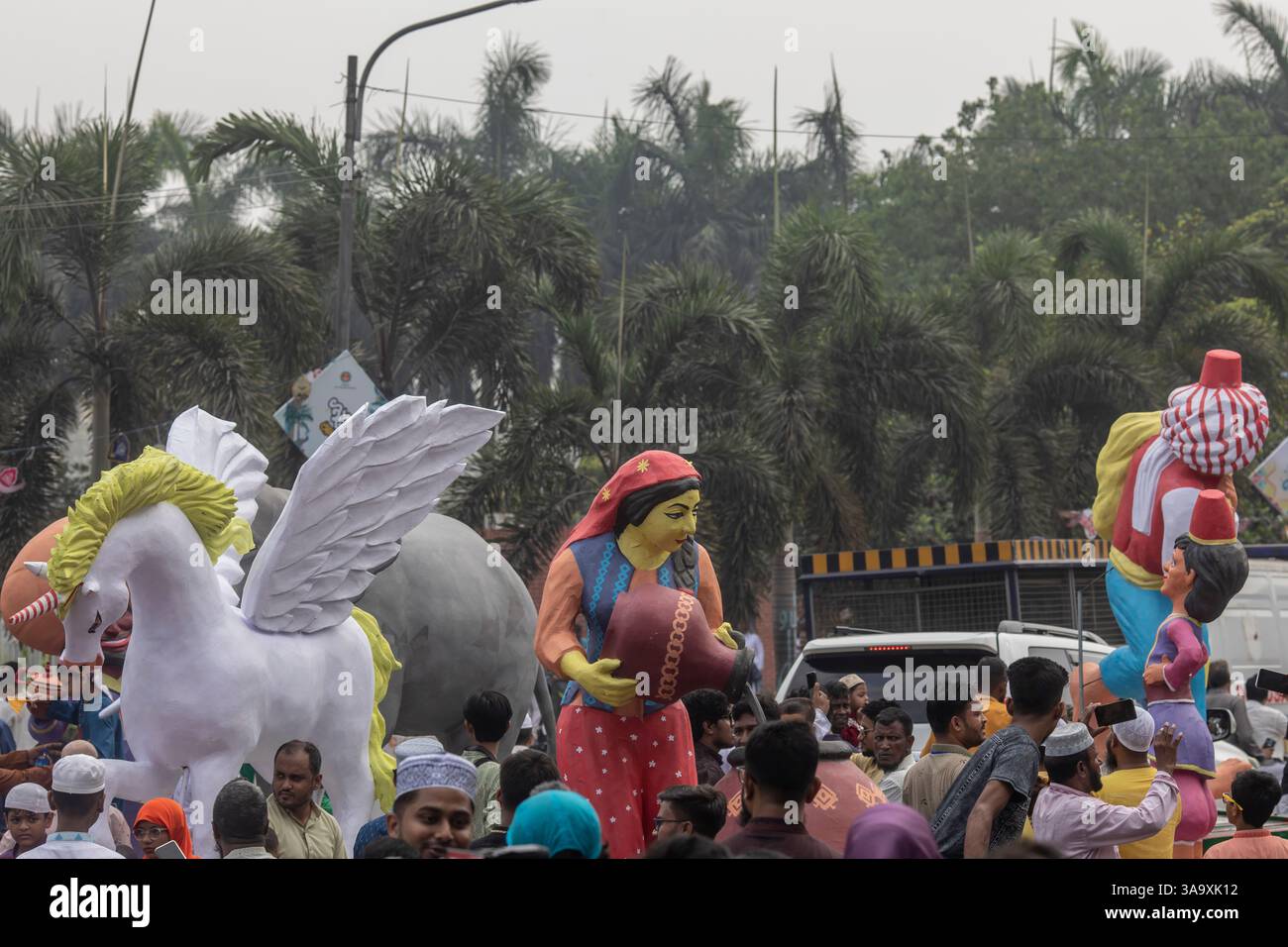 The rally featured a parade of floats depicting animals and scenes from ...