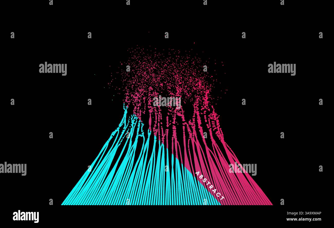 Abstract art. Array with dynamic emitted particles. Water splash imitation. Modern science and ...
