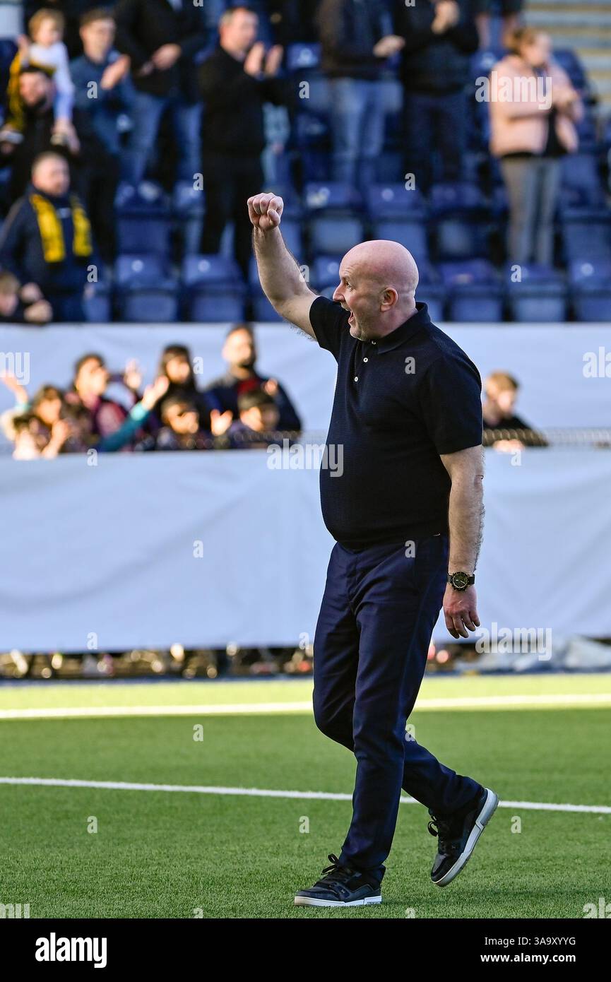 Falkirk, Scotland, UK. 30th March, 2025. Livingston manager David ...