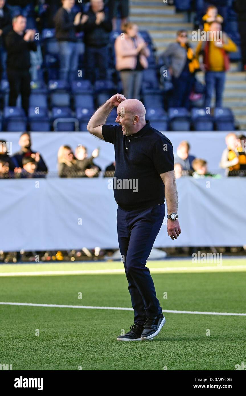 Falkirk, Scotland, UK. 30th March, 2025. Livingston manager David ...