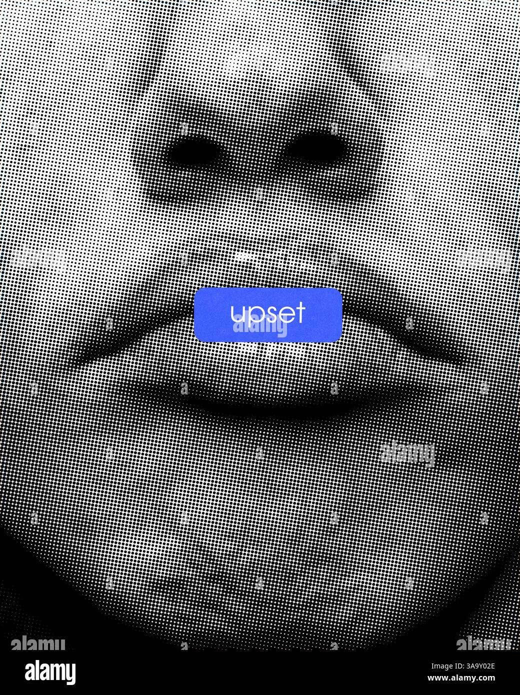 Upset. Contemporary art collage. Closed lips and downturned mouth, blue ...