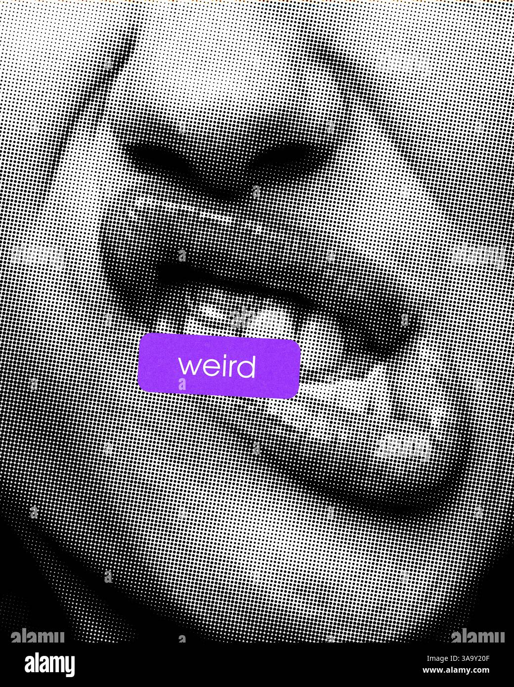 Weird. Contemporary art collage. Subtle soft smile with relaxed lips ...