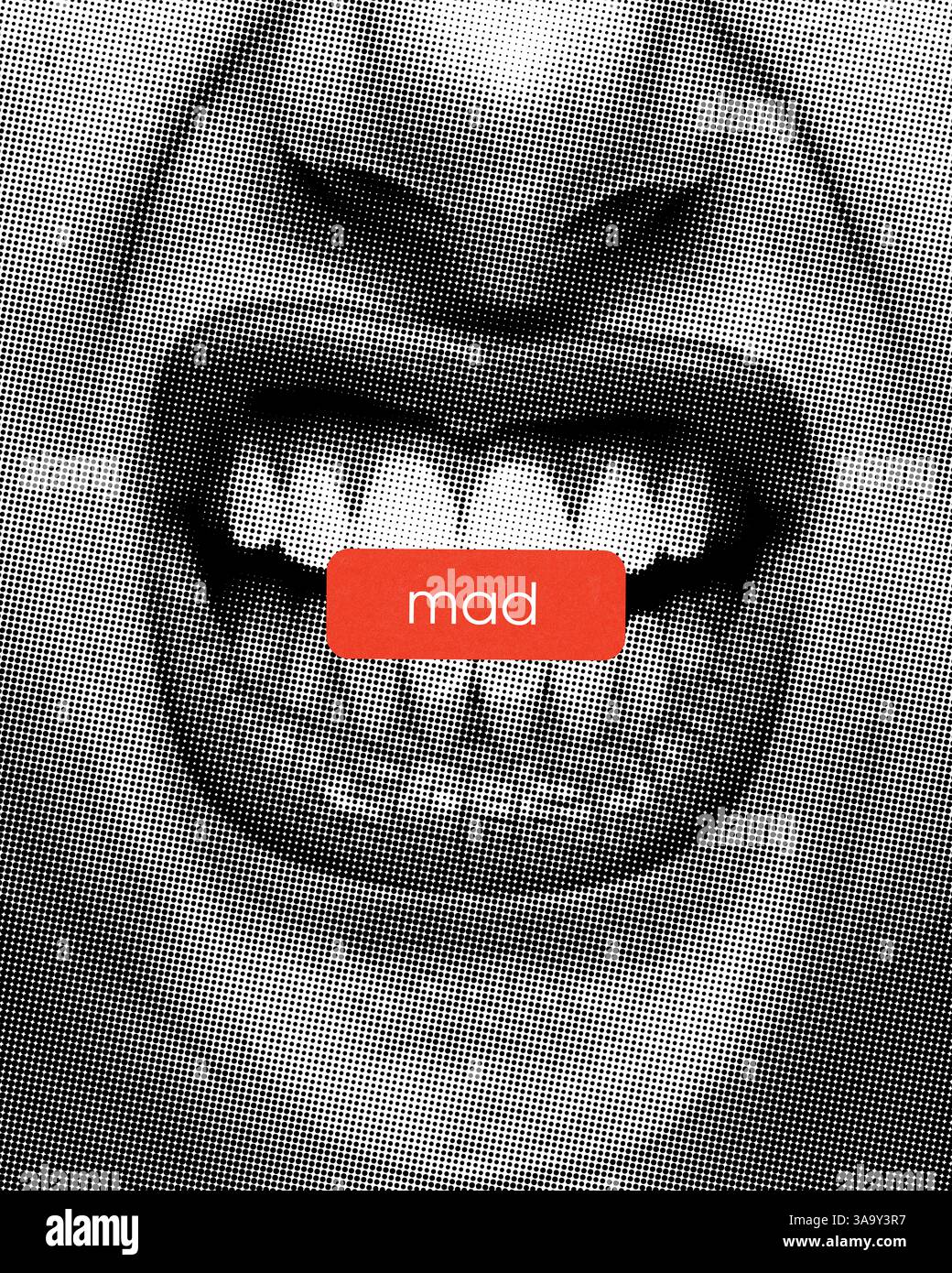 Mad. Composite image. Clenched teeth with red label overlaid ...