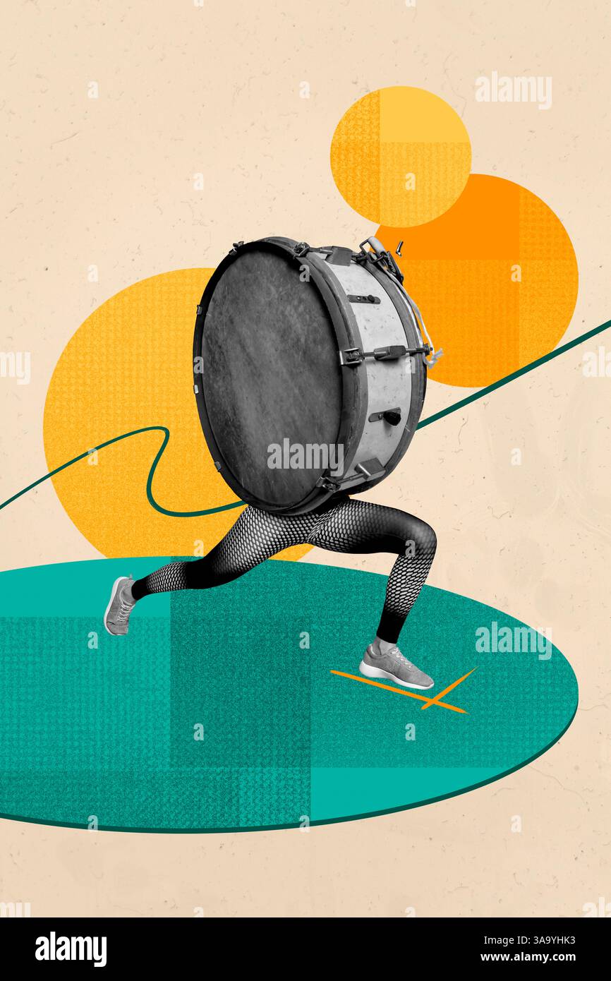 3D collage design composite trend artwork sketch of drum body woman ...