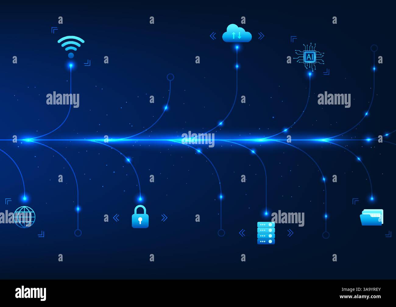 Big data technology background. Branched lines represent high-speed transmission of cyber data ...