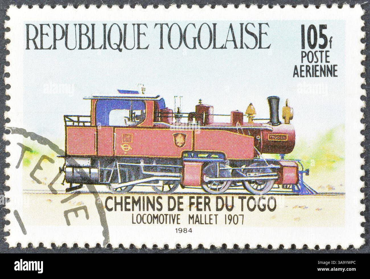 Cancelled postage stamp printed by Togo, that shows African Locomotives ...