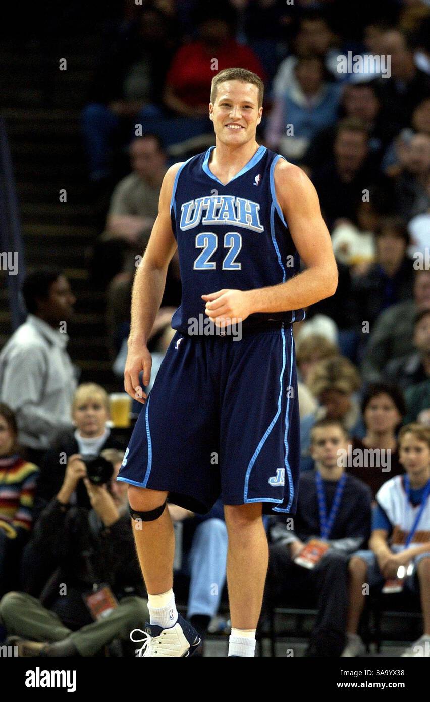 Utah Jazz back up center, Curtis Borchardt smiles at a reach around ...