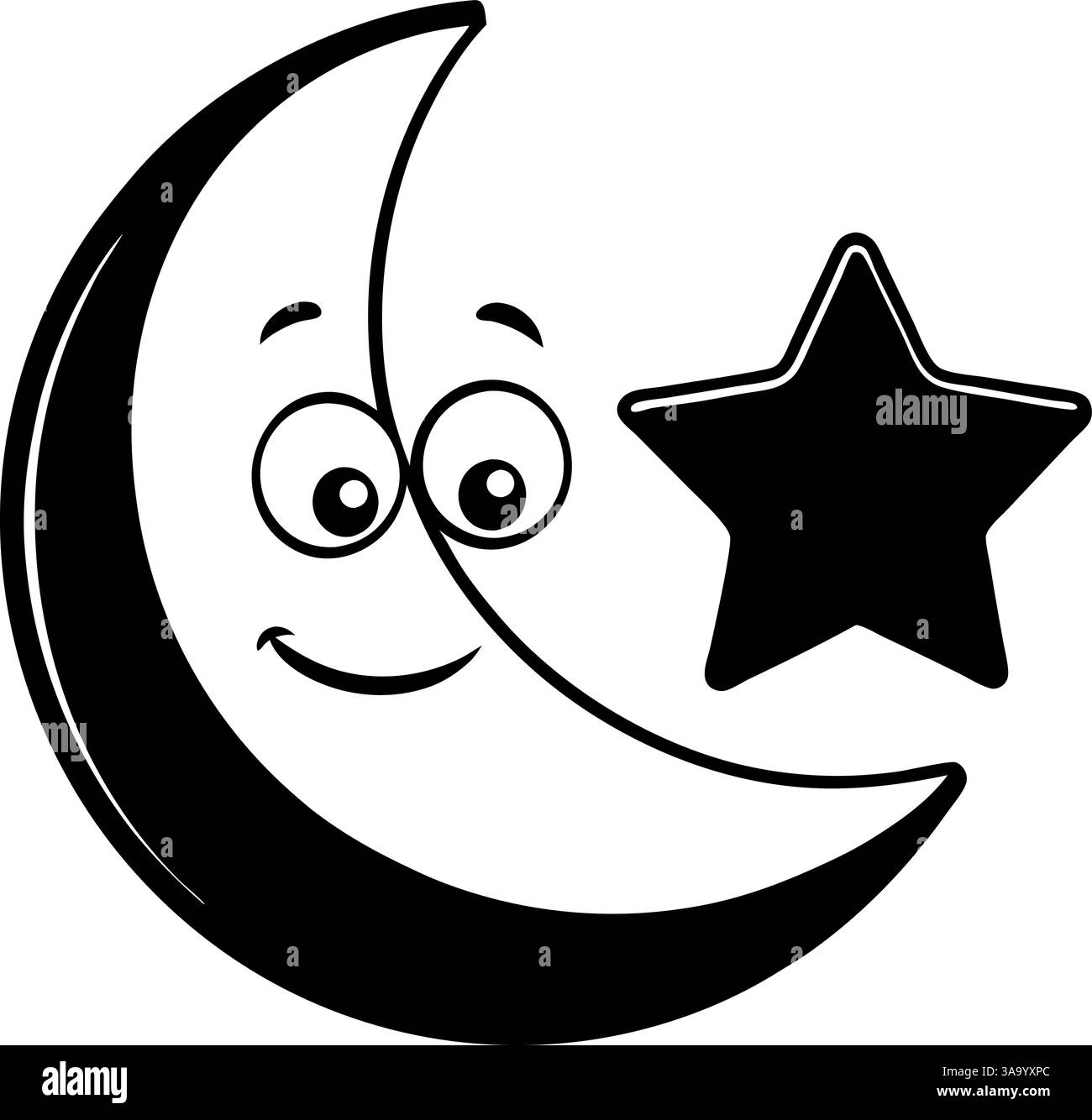 Smiling crescent moon with star vector illustration Stock Vector Image ...