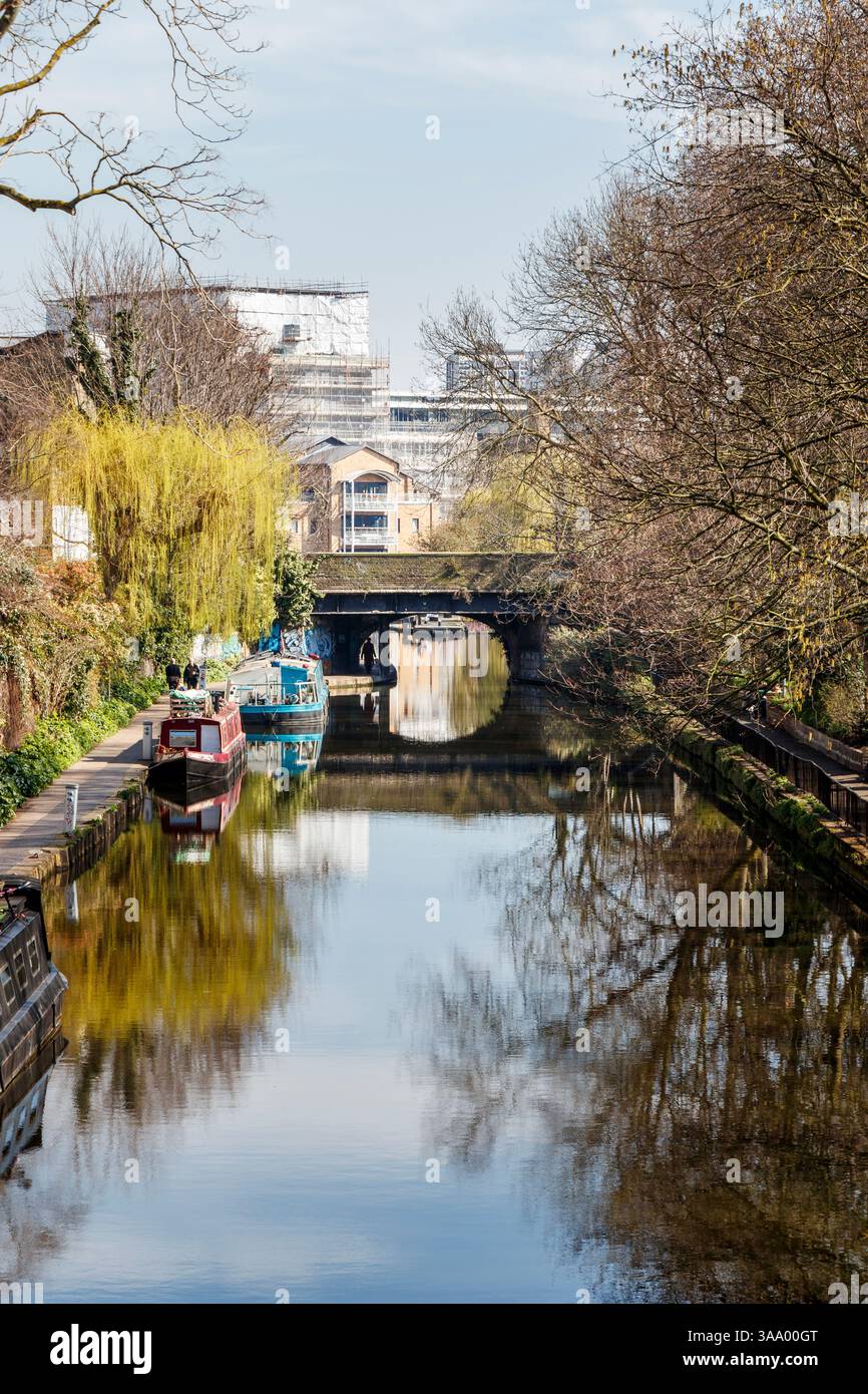 A view along Regent's Canal from Colebrooke Row at The Angel, Islington ...