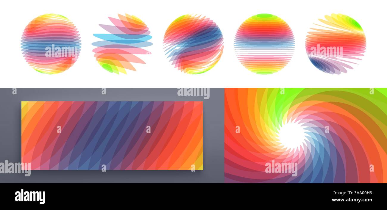 Set of spheres. Abstract wavy background with dynamic effect. Rotation ...