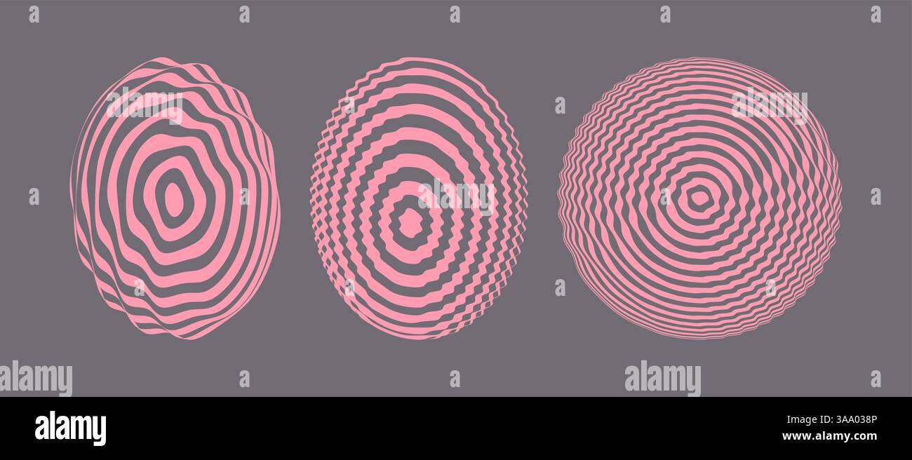 Optical illusion in the shape of distorted sphere. Striped deformed ...