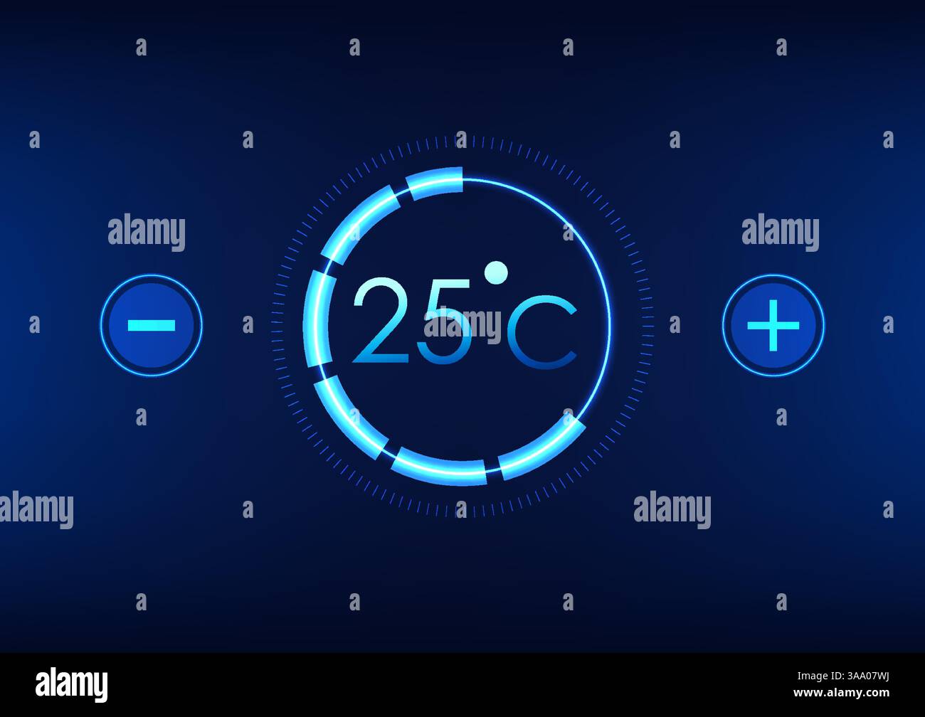 Technology background of temperature screen with plus and minus signs ...